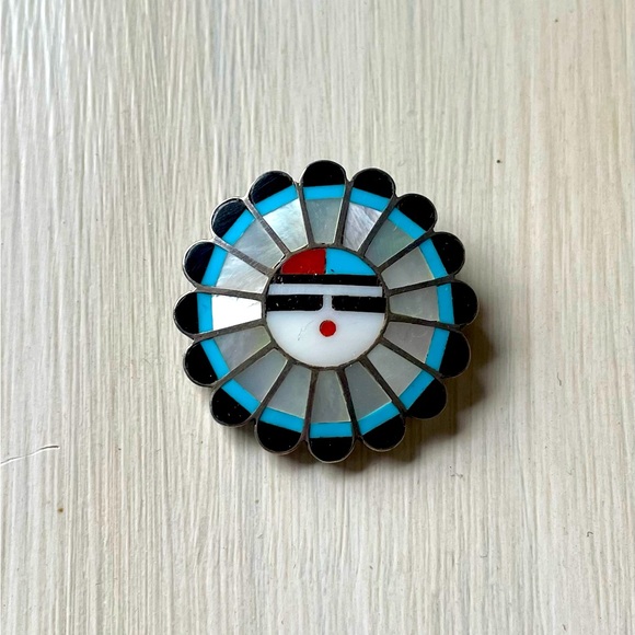 Zuni | Jewelry | Zuni Sunface Vintage Brooch Pinpendant Silver And ...